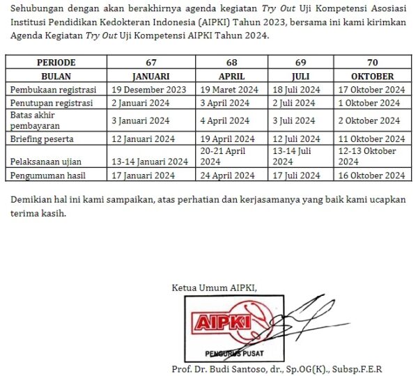 JADWAL TO AIPKI TAHUN 2024 - Aplikasi Bimbel UKMPPD di Indonesia
